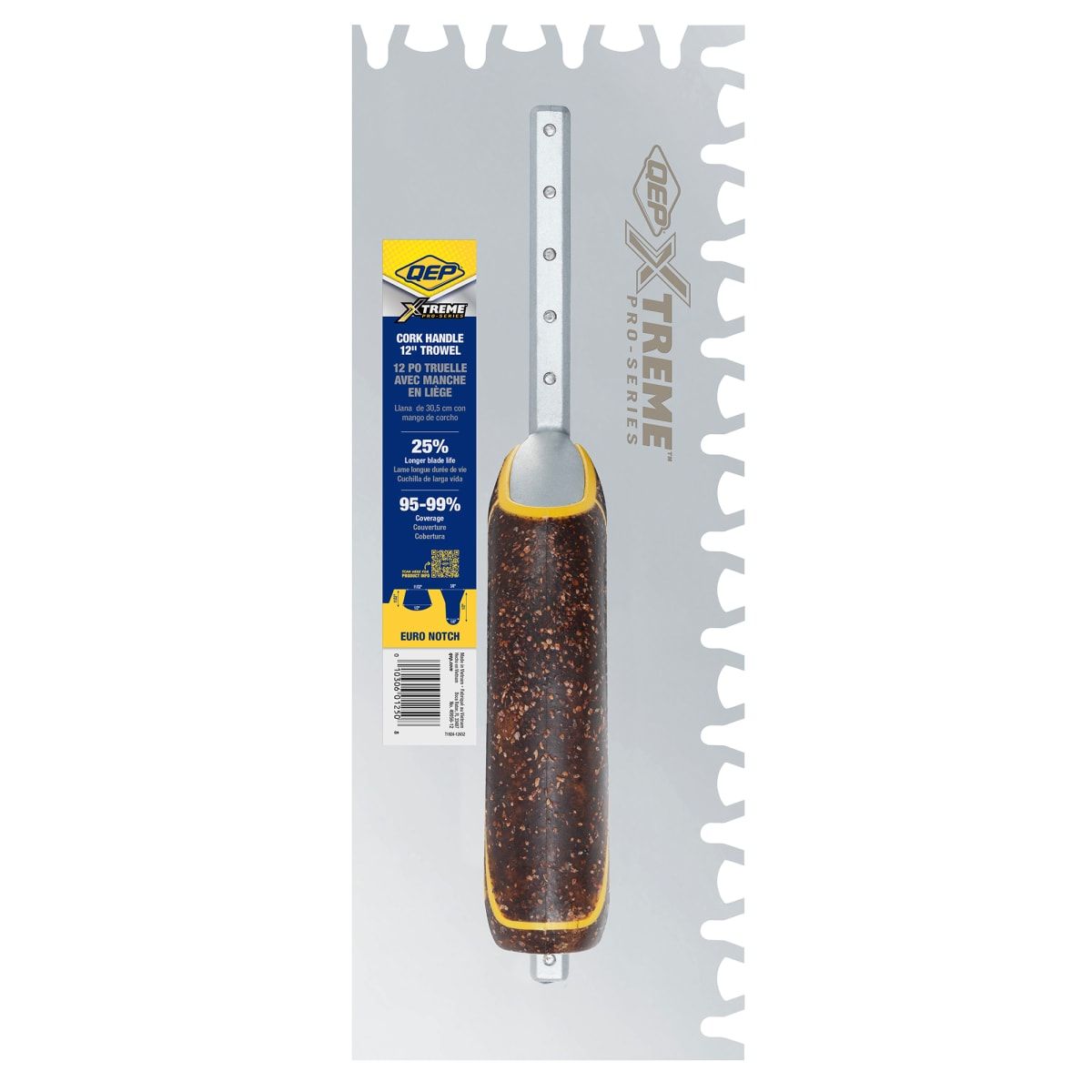 QEP 49956-12 Euro Notch Stainless Steel XL Trowel with Cork Handle ...