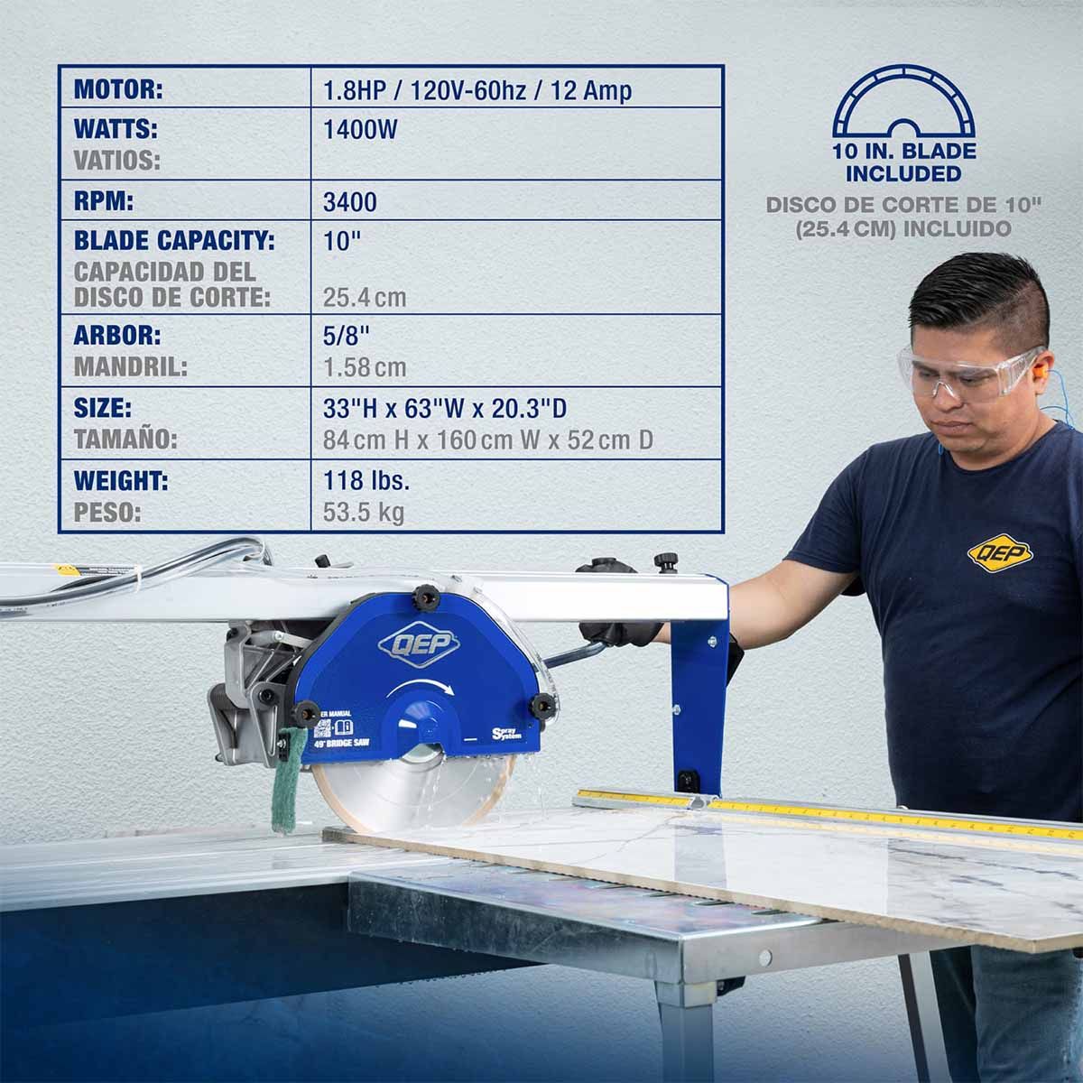 QEP 83249 49" Bridge Saw for Large Format Tile, Porcelain, and Stone ...